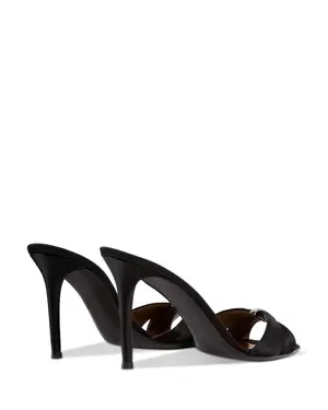 GIUSEPPE ZANOTTI Black Satin Slide Sandals With Crystal Embellishment - Nero