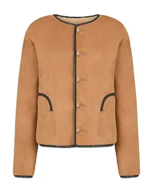 BLAZÉ MILANO Tatoosh Gliss Button Up Leather Bolero Jacket - Camel