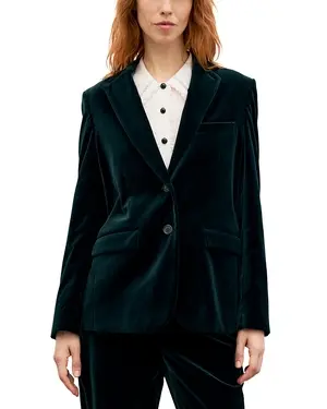 Gerard Darel Jyna Velvet Two Button Notch Collar Jacket - Green