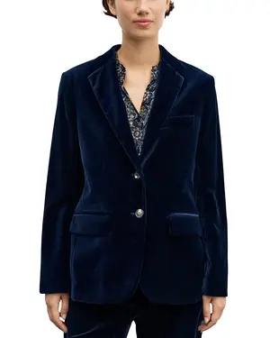 Gerard Darel Jyna Velvet Two Button Notch Collar Jacket - Navy