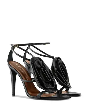 GIUSEPPE ZANOTTI Leather Rose High Heel Sandals - Nero