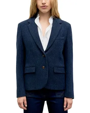 Gerard Darel Juliet Herringbone Two Button Notch Collar Jacket - Navy