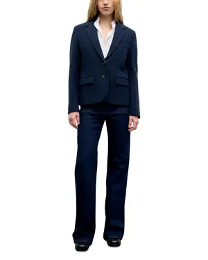 Gerard Darel Juliet Herringbone Two Button Notch Collar Jacket - Navy