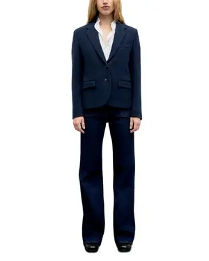 Gerard Darel Juliet Herringbone Two Button Notch Collar Jacket - Navy