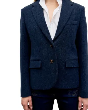 Gerard Darel Juliet Herringbone Two Button Notch Collar Jacket - Navy