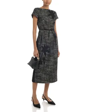 Erdem Salt & Pepper Mixed Media Short Sleeve Midi Dress - Black/white