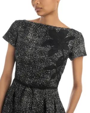 Erdem Salt & Pepper Mixed Media Short Sleeve Midi Dress