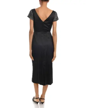 Erdem Salt & Pepper Mixed Media Short Sleeve Midi Dress