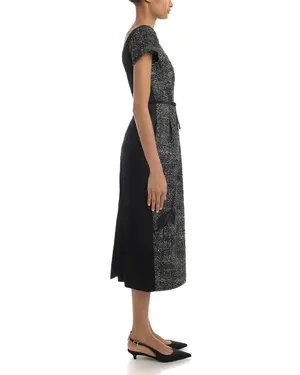 Erdem Salt & Pepper Mixed Media Short Sleeve Midi Dress
