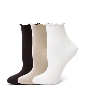 Hue Ruffle Edge Ankle Socks, Pack Of 3 - Assorted