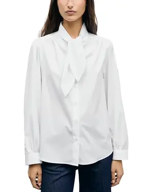 Gerard Darel Cotton Tie Neck Blouse