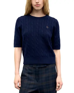 Gerard Darel Raisa Cable Knit Short Sleeve Sweater - Navy