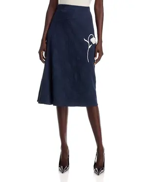 Erdem Flower Jacquard Drape Midi Skirt - Midnight Blue