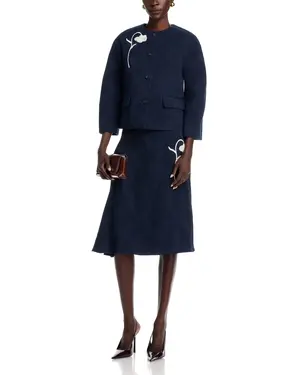 Erdem Flower Jacquard Drape Midi Skirt