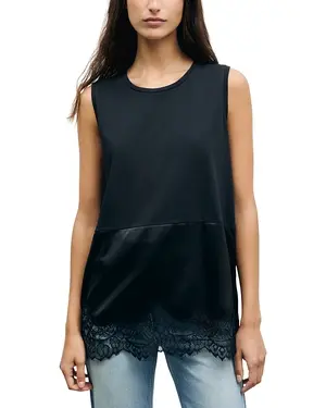 Gerard Darel Baia Mixed Media Sleeveless Top - Black