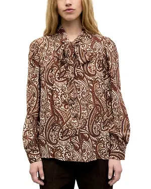 Gerard Darel Printed Tie Neck Blouse