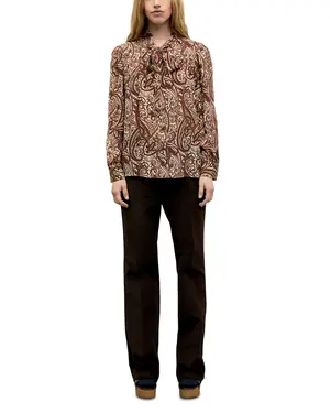 Gerard Darel Printed Tie Neck Blouse