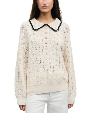 Gerard Darel Roca Open Knit Sweater With Peter Pan Collar - Ecru