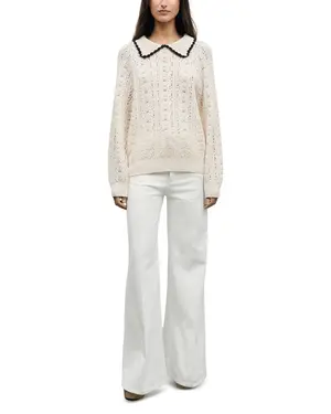 Gerard Darel Roca Open Knit Sweater With Peter Pan Collar