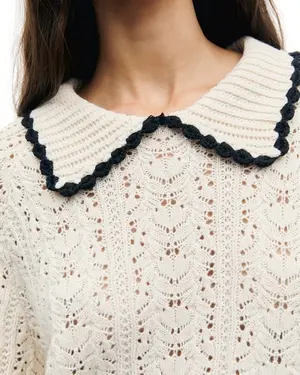 Gerard Darel Roca Open Knit Sweater With Peter Pan Collar