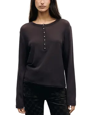 Gerard Darel Balie Wool Half Button T Shirt - Brown