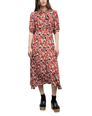 Gerard Darel Coco Tie Neck Midi Dress - Ecru