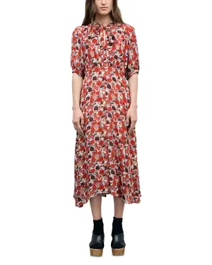 Gerard Darel Coco Tie Neck Midi Dress