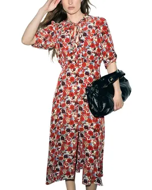 Gerard Darel Coco Tie Neck Midi Dress