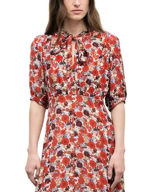 Gerard Darel Coco Tie Neck Midi Dress