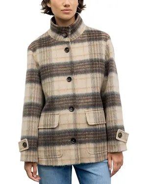 Gerard Darel Ally Plaid Wool Blend Button Front Coat - Sand