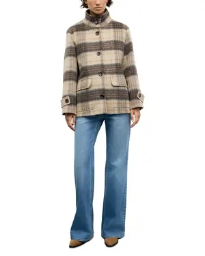 Gerard Darel Ally Plaid Wool Blend Button Front Coat