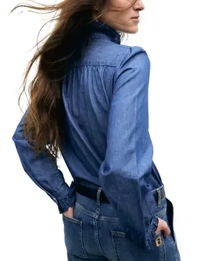 Gerard Darel Cotton Eyelet Ruffle Blouse