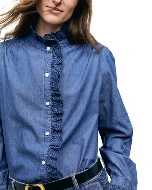 Gerard Darel Cotton Eyelet Ruffle Blouse