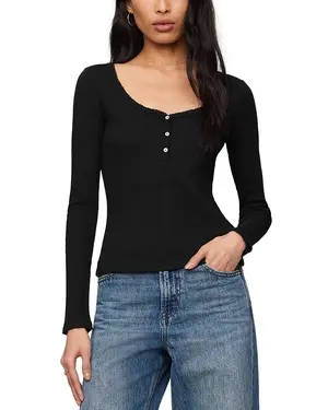 Z Supply Audri Scalloped Long Sleeve Top - Black