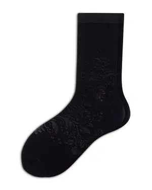 Hue Textured Floral Crew Socks