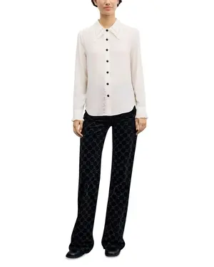 Gerard Darel Loren Silk Lace Trim Blouse