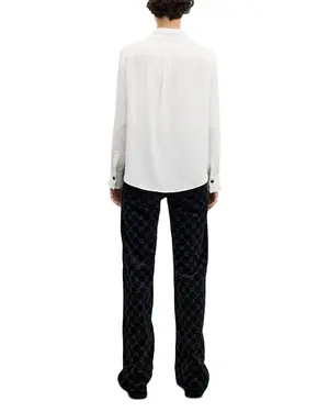 Gerard Darel Loren Silk Lace Trim Blouse
