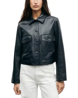 Gerard Darel Petra Leather Button Front Jacket - Black