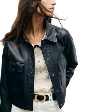 Gerard Darel Petra Leather Button Front Jacket