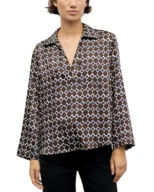 Gerard Darel Printed Open Collar Blouse - Brown
