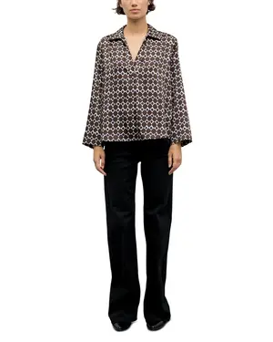 Gerard Darel Printed Open Collar Blouse