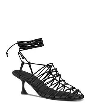 Proenza Schouler Tee Knot Strappy Leather Mid Heel Sandals - Black