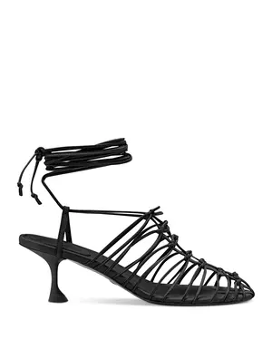 Proenza Schouler Tee Knot Strappy Leather Mid Heel Sandals - Black