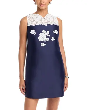 SELF-PORTRAIT Taffeta Lace Mini Dress - Navy