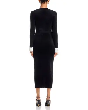 SELF-PORTRAIT Chenille Knit Midi Dress With Button Detailing