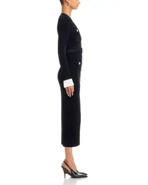 SELF-PORTRAIT Chenille Knit Midi Dress With Button Detailing