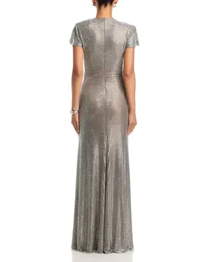 SELF-PORTRAIT Rhinestone Mesh Wrap Maxi Dress