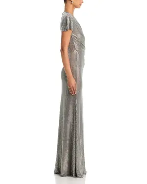 SELF-PORTRAIT Rhinestone Mesh Wrap Maxi Dress