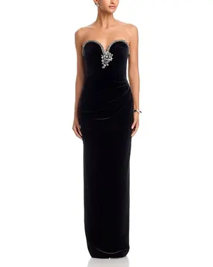 SELF-PORTRAIT Velvet Maxi Dress - Black