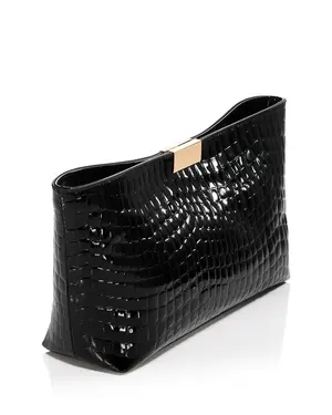 Aqua Medium Croc Embossed Patent Leather Clutch Exclusive - Black